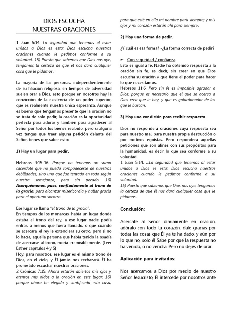 Dios Escucha Nuestra Oración. | PDF | Oración | Fe