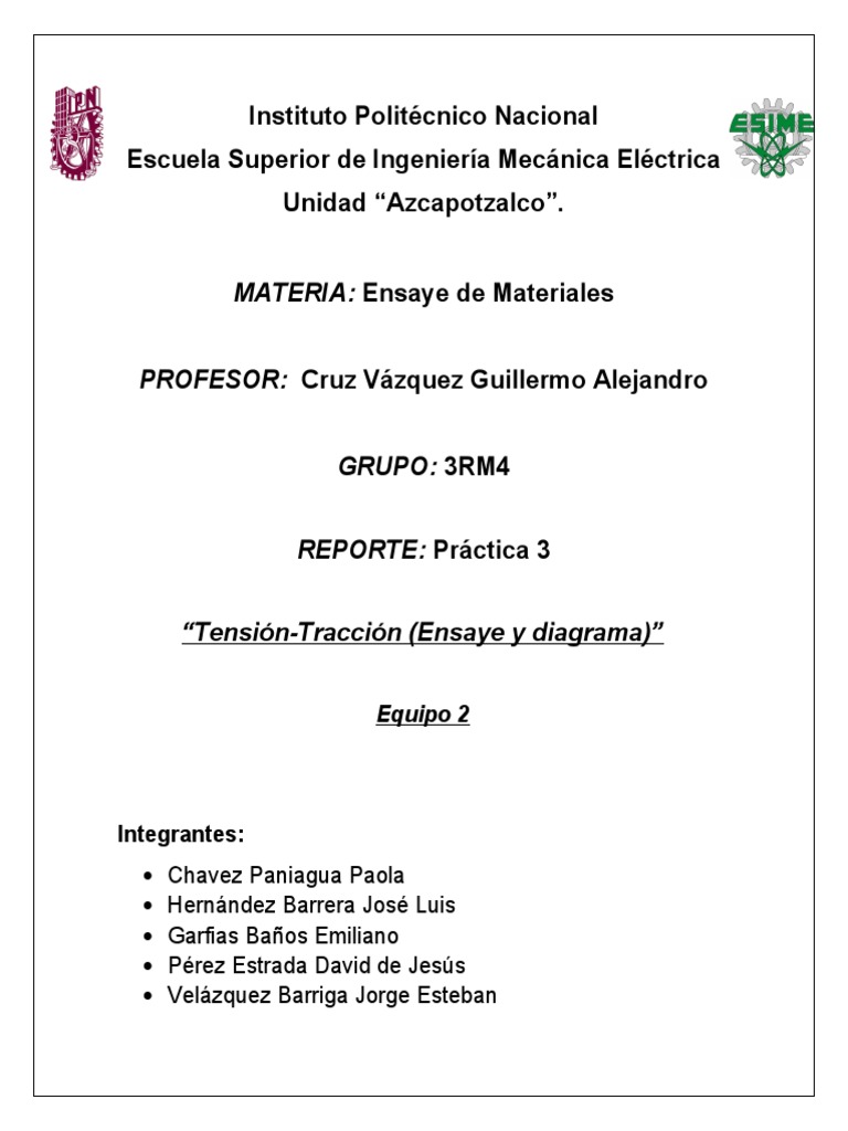Reporte Practica 3 Ensaye - Tension | Descargar gratis PDF | Deformación (ingeniería) | Mecanica ...
