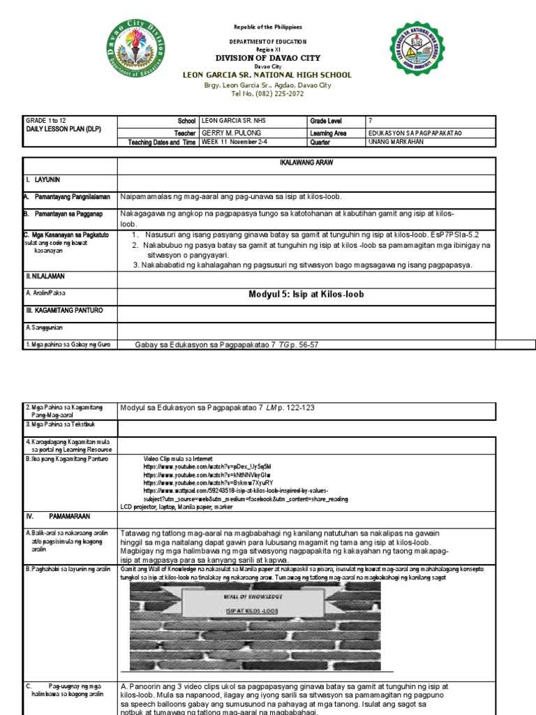 Sample Lesson Plan in Esp | PDF