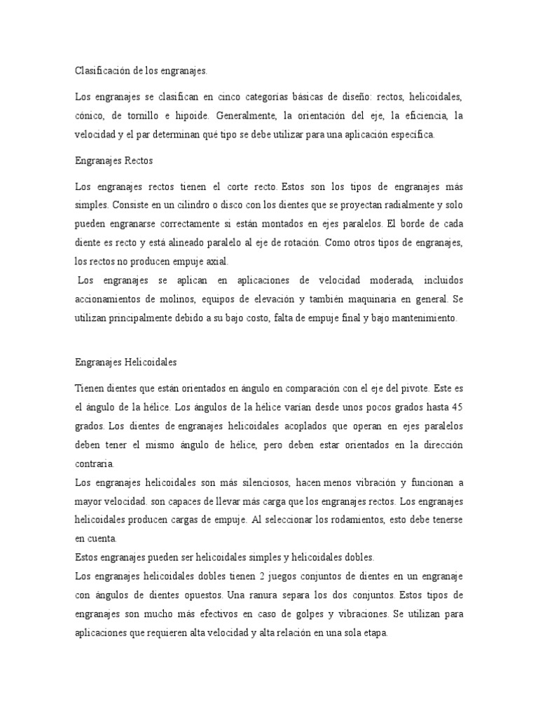 Clasificación Y Funciones De Engranajes Pdf Engranaje Ingeniería