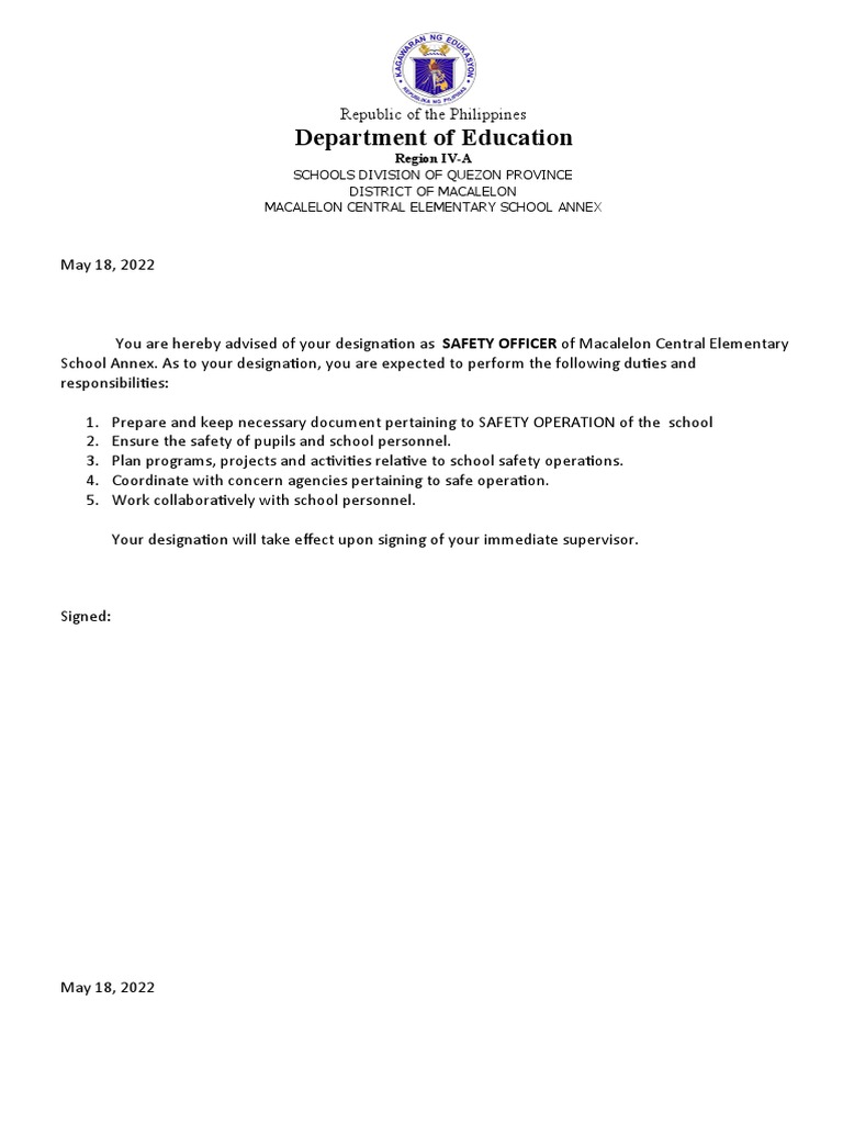Designation of Safety Officer | PDF