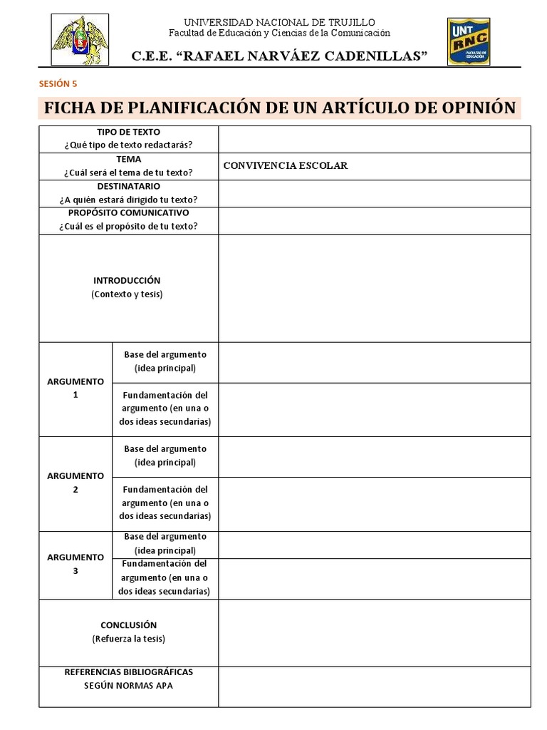 SESIÓN 5 Ficha de Planificacion Del Artículo de Opinión | PDF