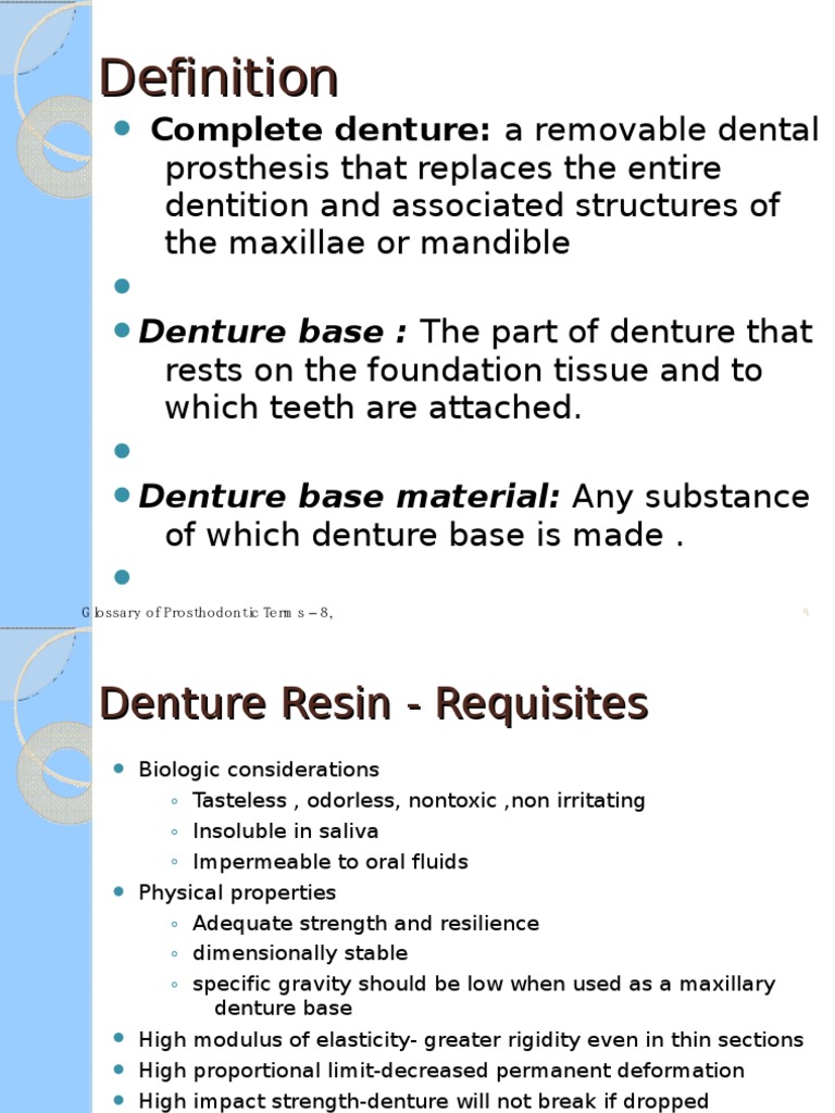 Complete Denture: A Removable Dental | PDF | Poly(Methyl Methacrylate) | Dentures
