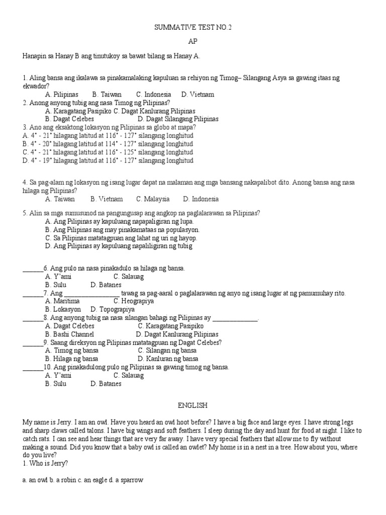Summative Test No 2 | PDF