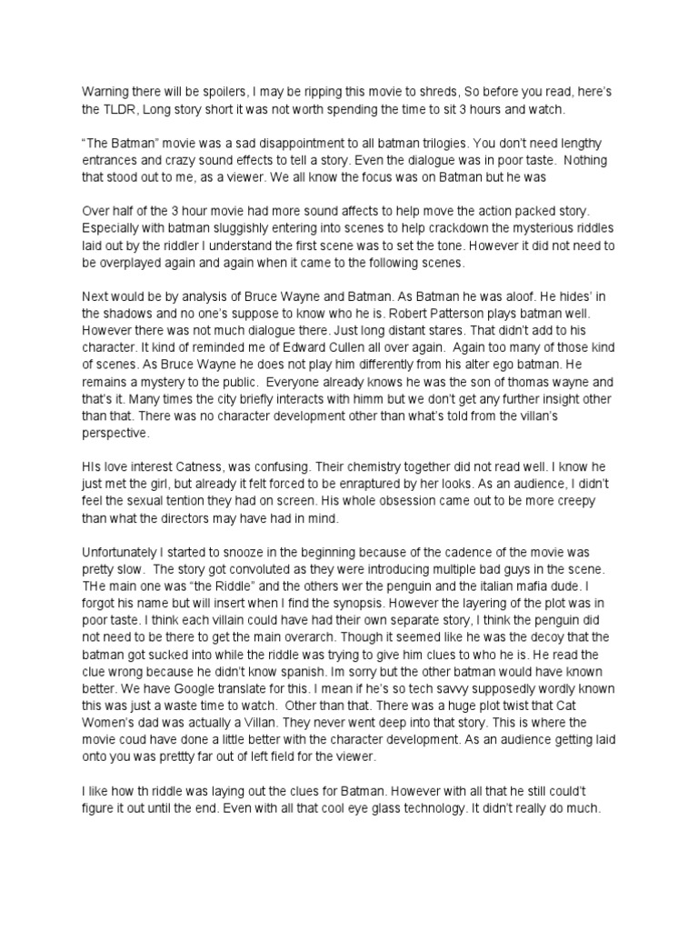 Review Of The Batman Pdf