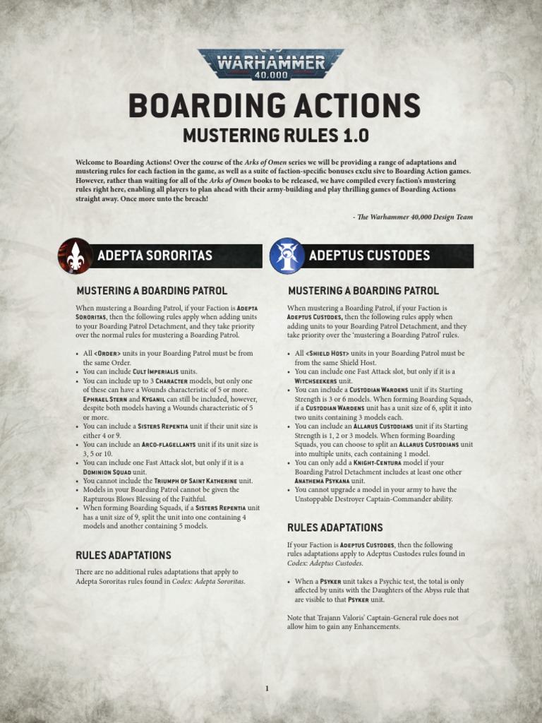 Boarding Actions: Mustering Rules 1.0 | PDF | Campaign Settings | Military