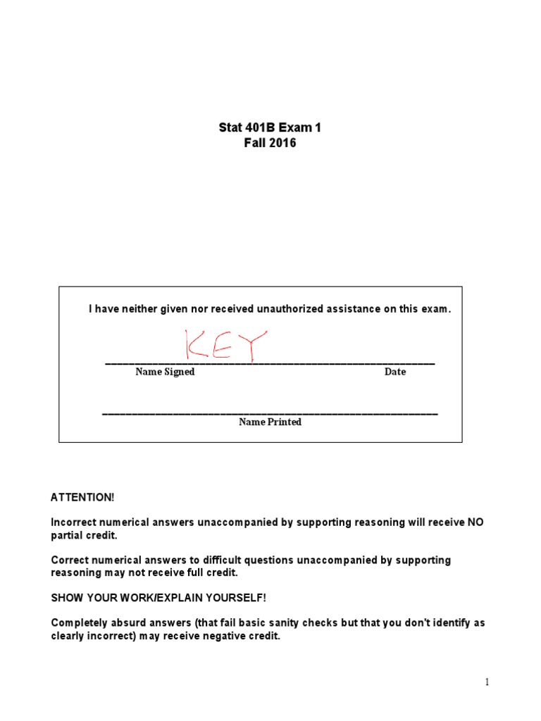Stat 401B Fall 2016 Exam 1 Questions | PDF | Sampling (Statistics) | Standard Deviation
