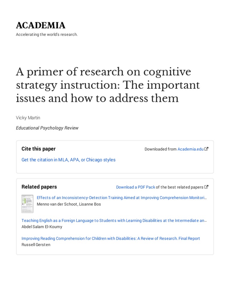 Cognitive Strategy 1 Pdf Teachers Experiment