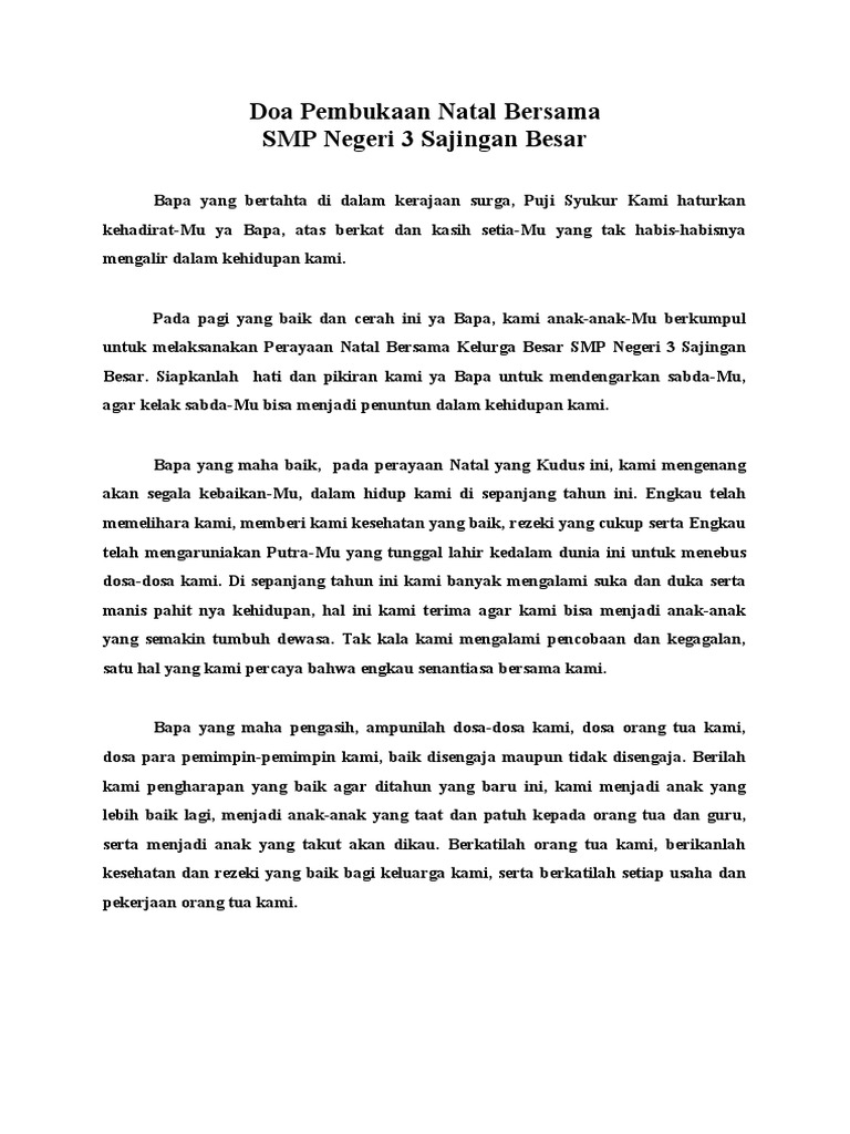 Doa Pembukaan Natal Bersama | PDF | Kesehatan Holistik