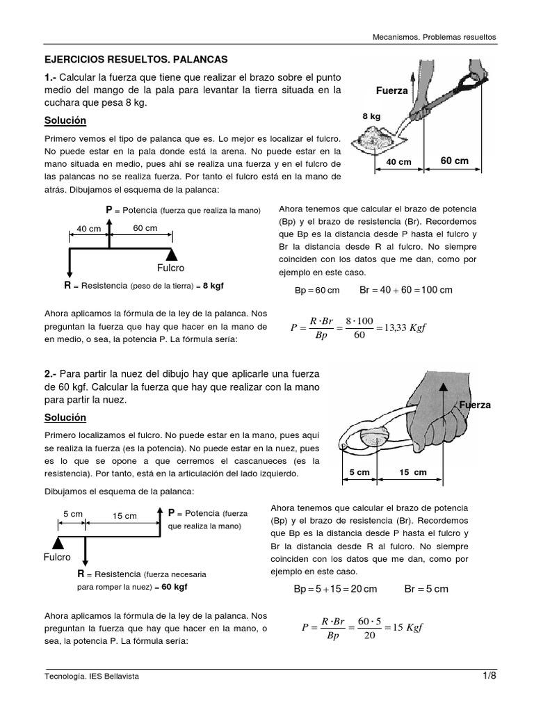 EJERCICIOS RESUELTOS Palancas 1 | PDF | Palanca | Ingeniería mecánica