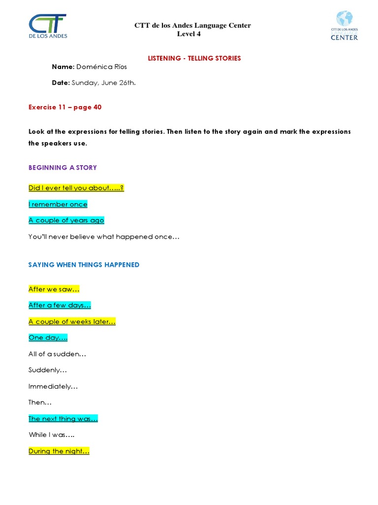 Storytelling Expressions for Listening | PDF