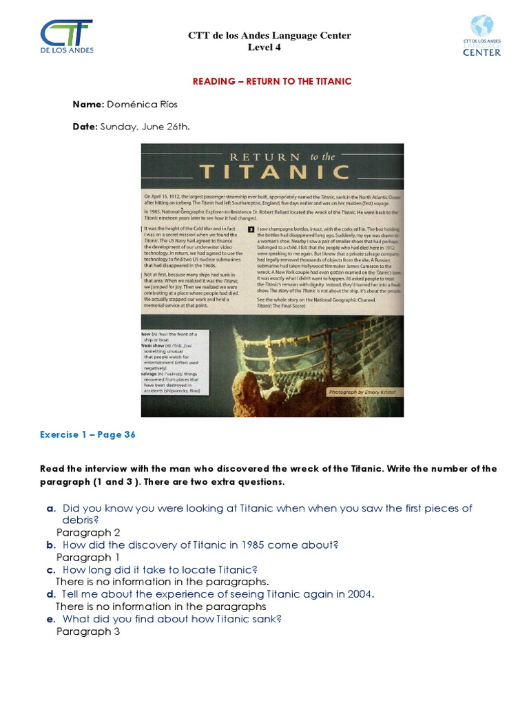 Unit 3 - Reading - Return To The Titanic - Page 36 | PDF