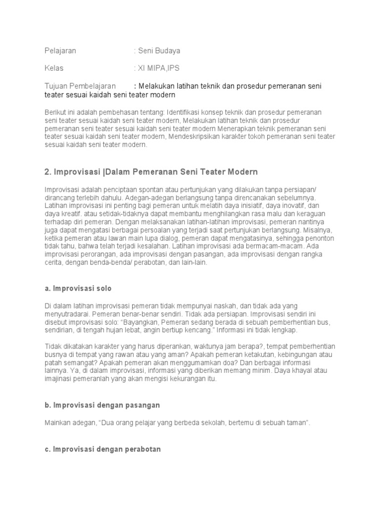 Teknik Improvisasi dalam Teater Modern | PDF