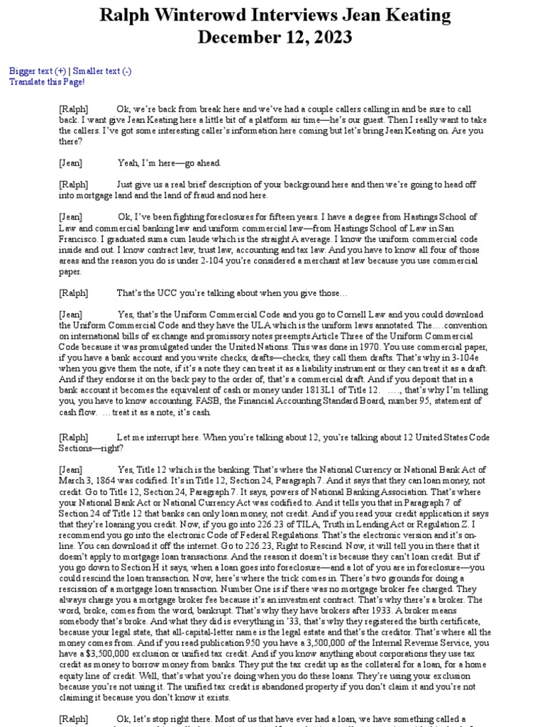Ralph Winterowd Interviews Jean Keating, December 12, 2023 | PDF ...