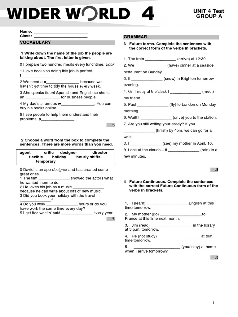 Unit 4 Test: Vocabulary & Grammar | PDF | Linguistics | Cognition