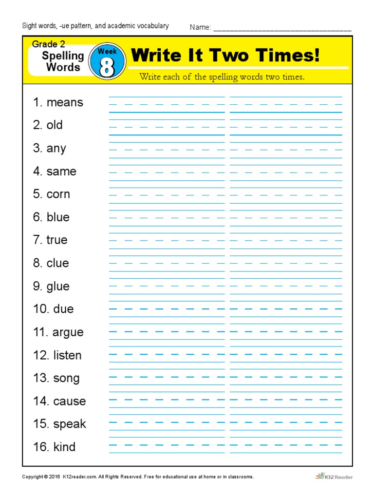 2nd Grade Spelling Words Week 8 | PDF | Freedom Of Expression Law ...