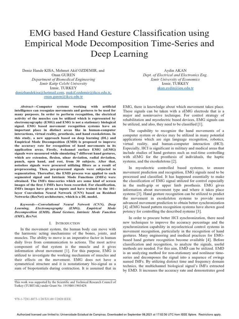 EMG Based Hand Gesture Classification Using | Download Free PDF | Electromyography | Applied ...