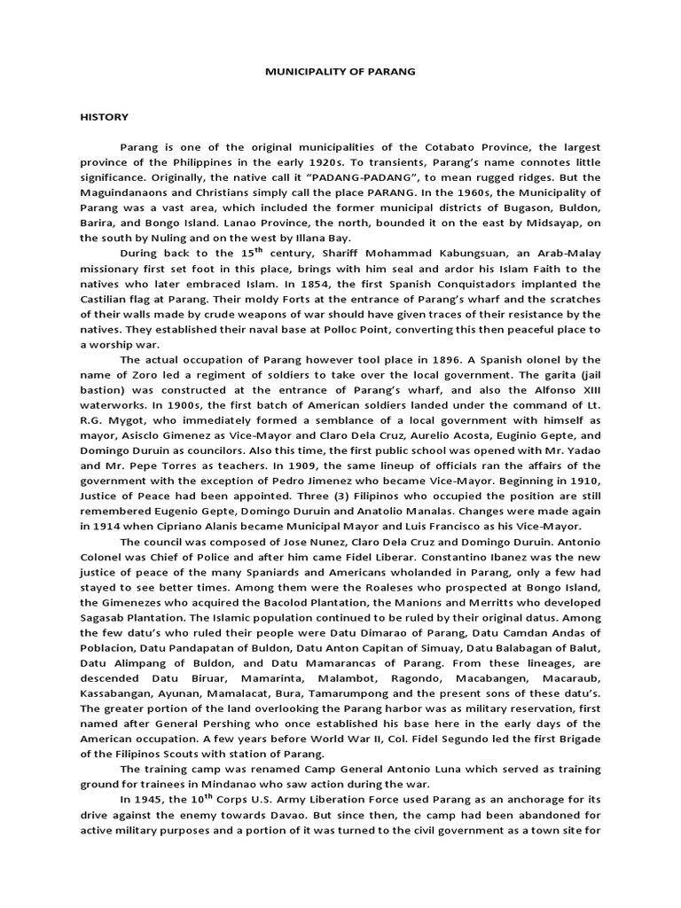 A History of Settlement and Development in Parang Municipality: From ...