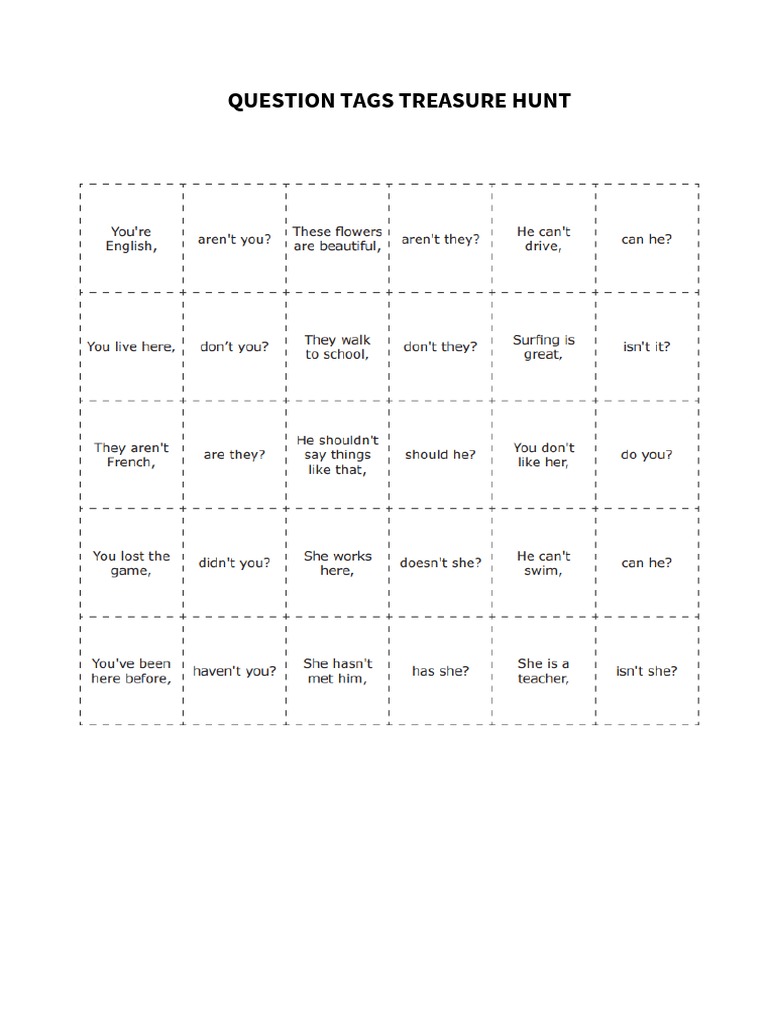 Question Tags Treasure Hunt | PDF