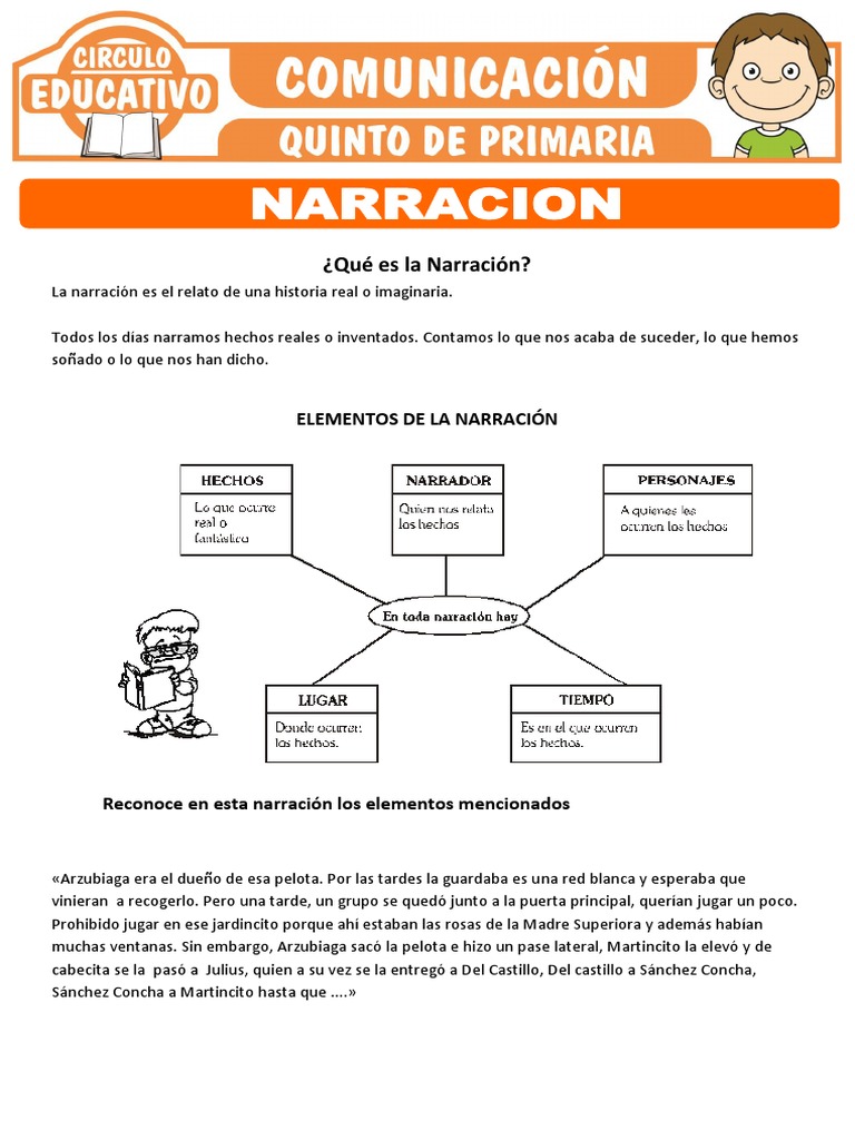 La Narracion y Sus Elementos para Quinto de Primaria | PDF
