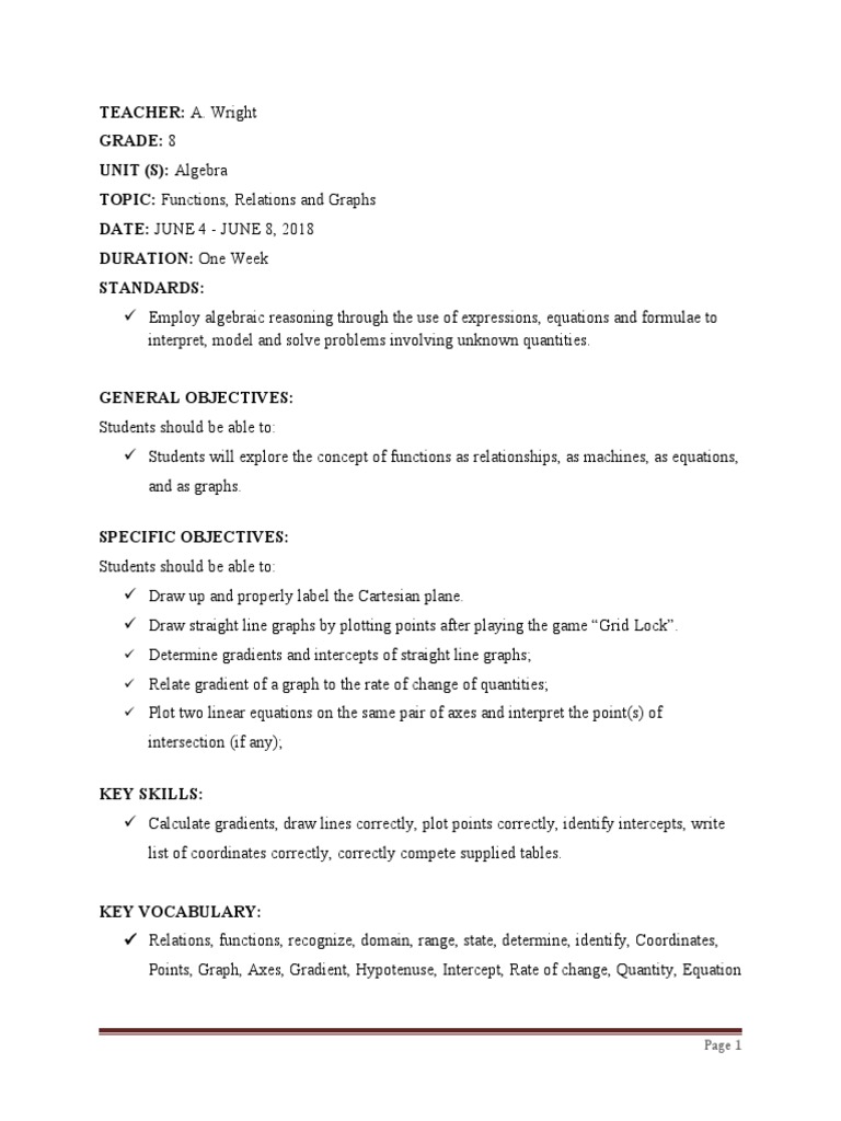Functions and Graphs for 8th Grade Algebra | PDF | Cartesian Coordinate ...