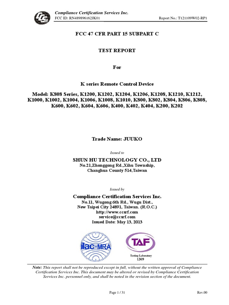 K Series Test Report 1984216 | PDF | Antenna (Radio) | Radio Spectrum