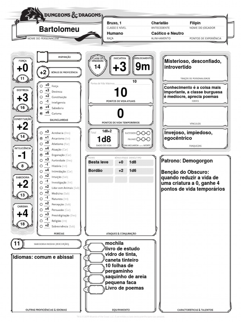 Ficha Bartolomeu | PDF