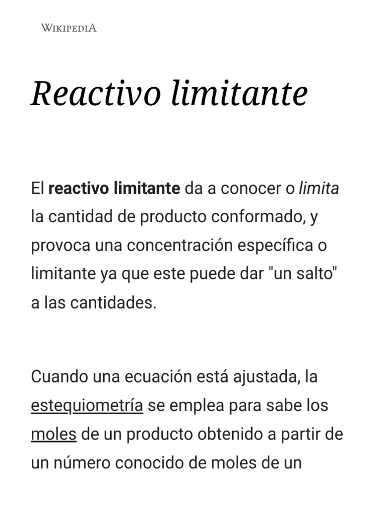 Reactivo Limitante ?? | PDF | Reacciones químicas | Procesos unitarios