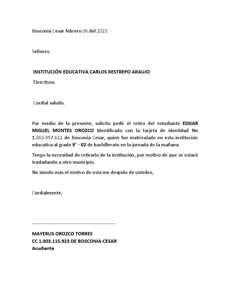 Carta de Retiro | PDF