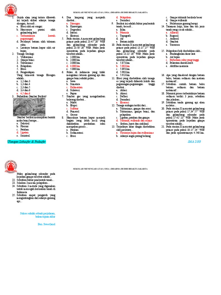 Ulangan Litosfer & Pedosfer DBB Baim | PDF | Ilmu Sosial | Sains & Matematika