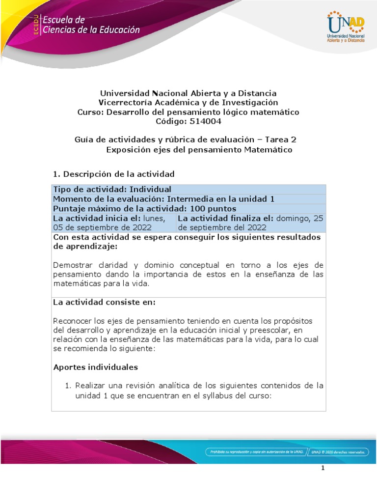 Guía de Actividades y Rúbrica de Evaluación - Unidad 1 - Tarea 2 - Exposición Ejes de ...
