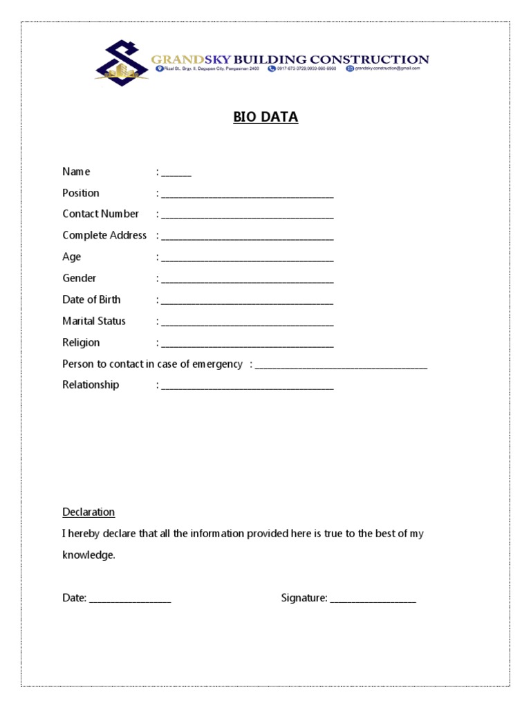 Bio Data Job 3 1 | PDF