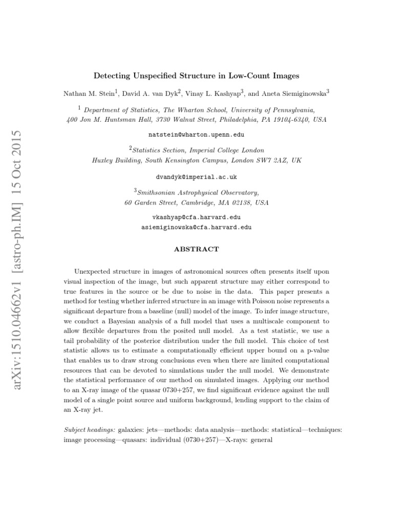 Detecting Unspecified Structure In Low Count Images Pdf Statistical Hypothesis Testing P Value