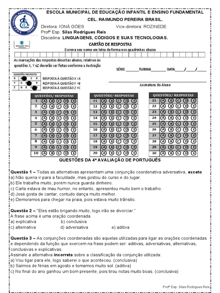 PROVA 4º BIM - PORTUGUES - 8º Ano | PDF | Linguística