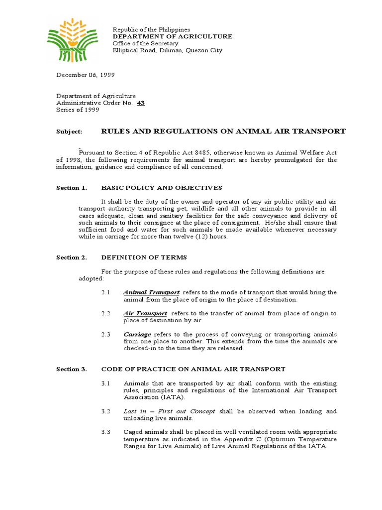 5.AO 43 Rules and Regulations On Animal Air Transport | PDF
