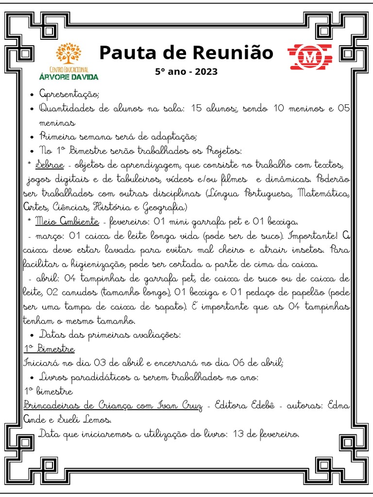 Pauta de Reunião | PDF