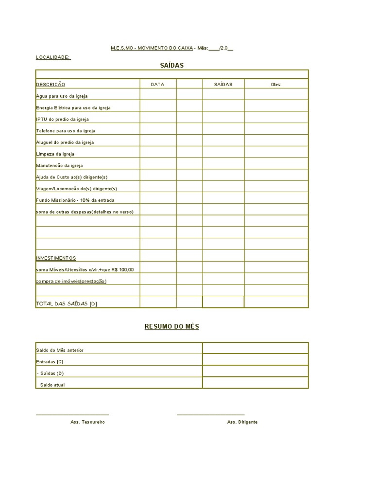Planilha Tesouraria | PDF