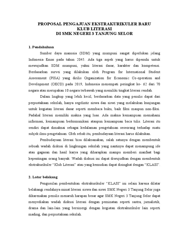 Proposal Pengajuan Ekstrakurikuler Baru | PDF