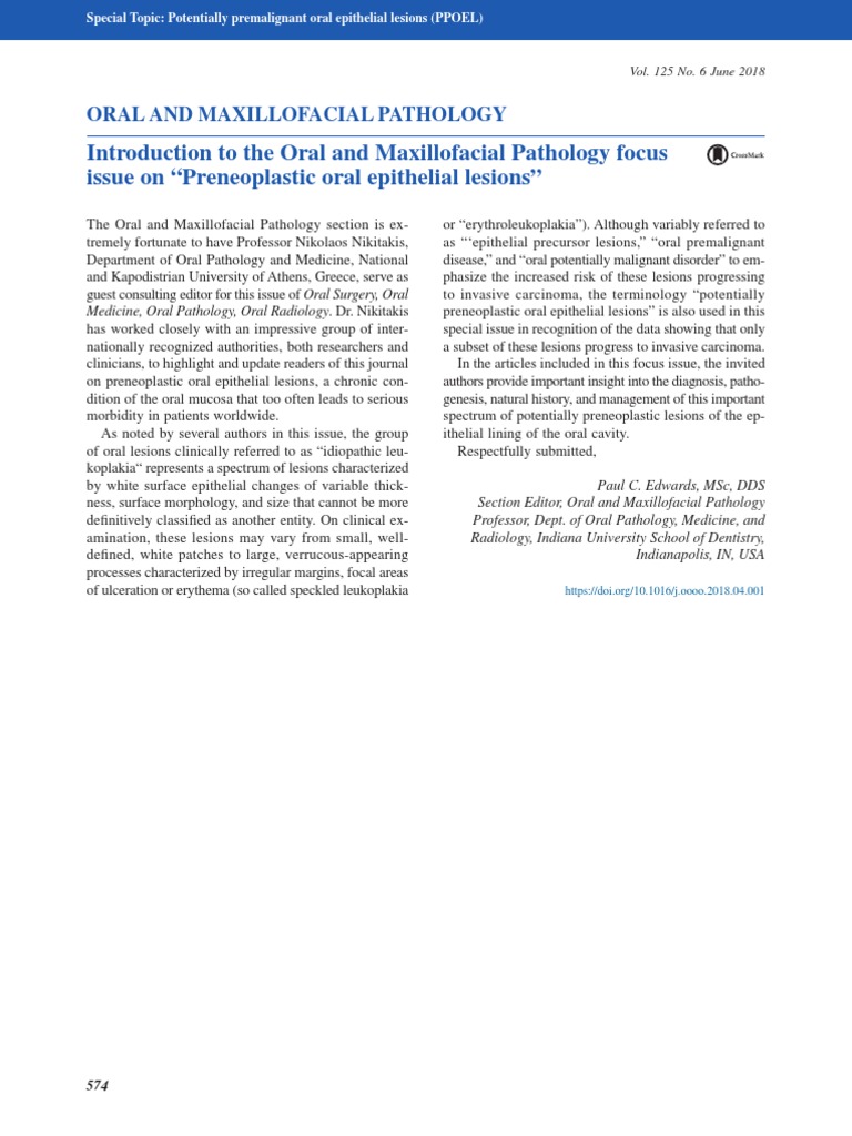 Preneoplastic Oral Epithelial Lesions | PDF | Pathology | Health Care