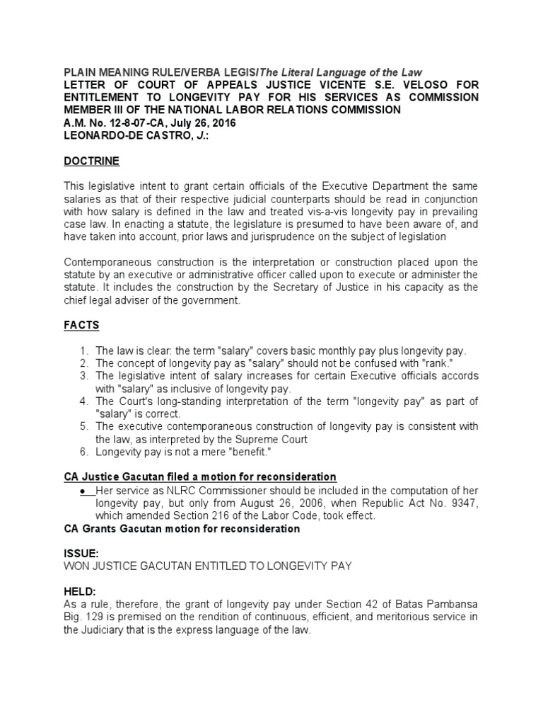 Longevity Pay Computation for Justice Gacutan | PDF | Law