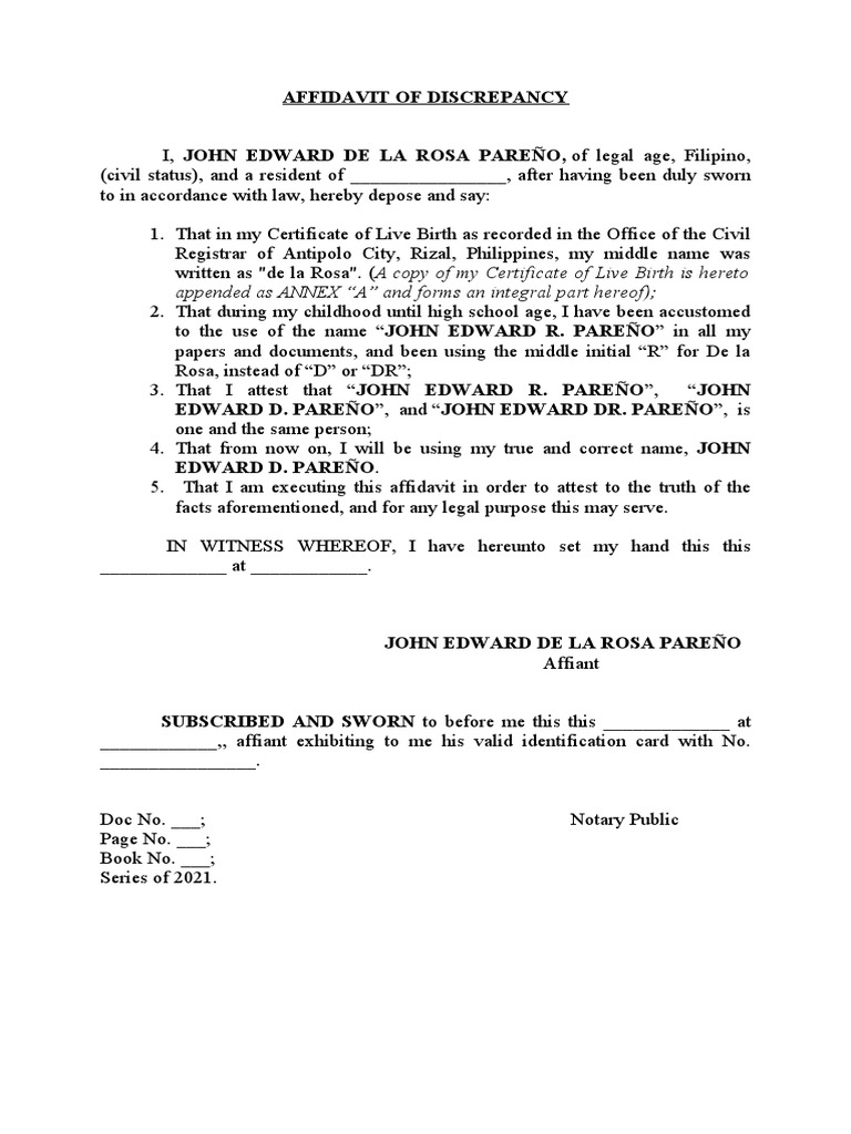 Affidavit of Discrepancy | PDF