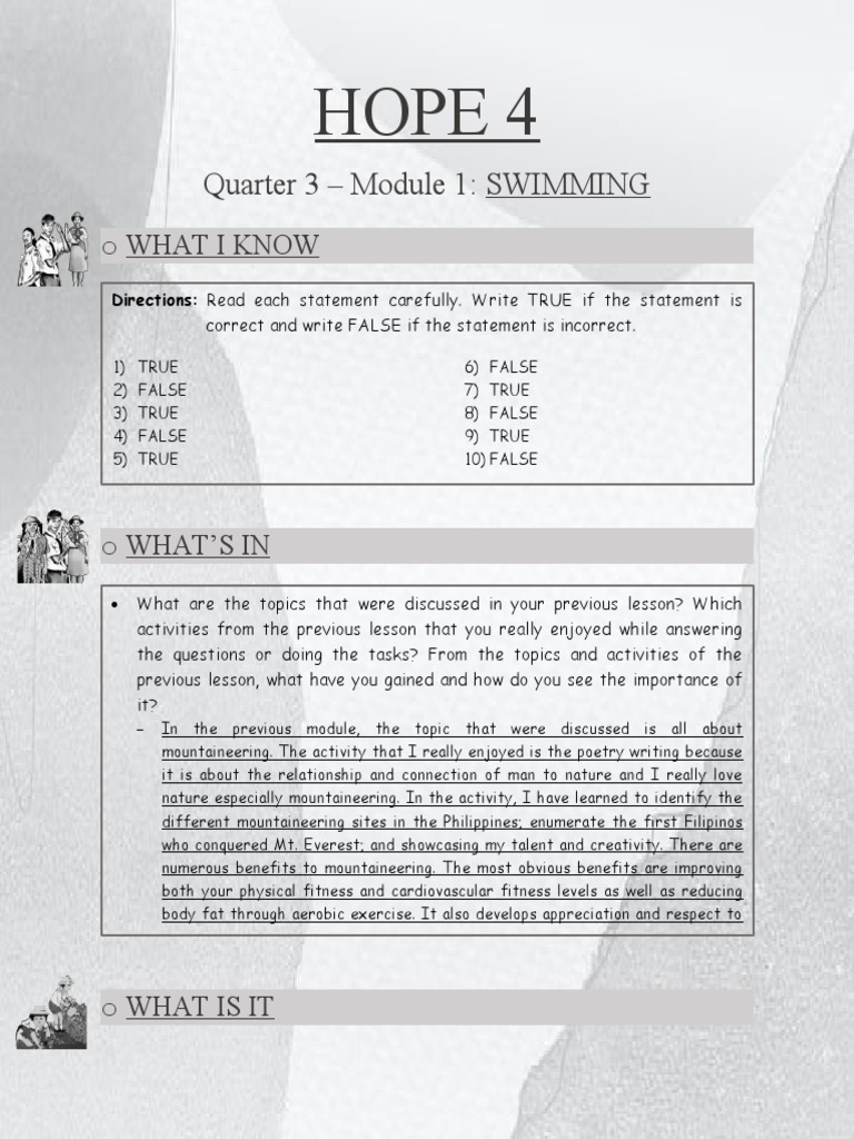 Hope 4 Q3 - M1 | PDF | Swimming | Physical Fitness