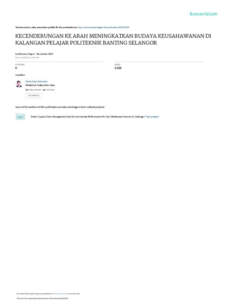 Kecenderungan Ke Arah Meningkatkan Budaya Keusahawanan Di Kalangan ...