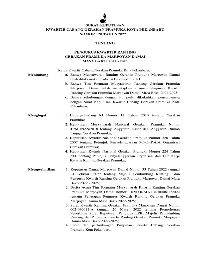 SK Pengurus Kwarran Marpoyan Damai | PDF