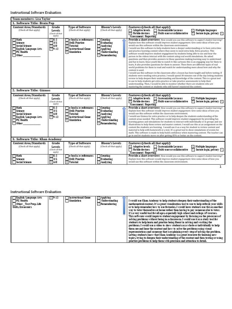 Instructional Software Evaluation Guide | PDF | Simulation | Learning
