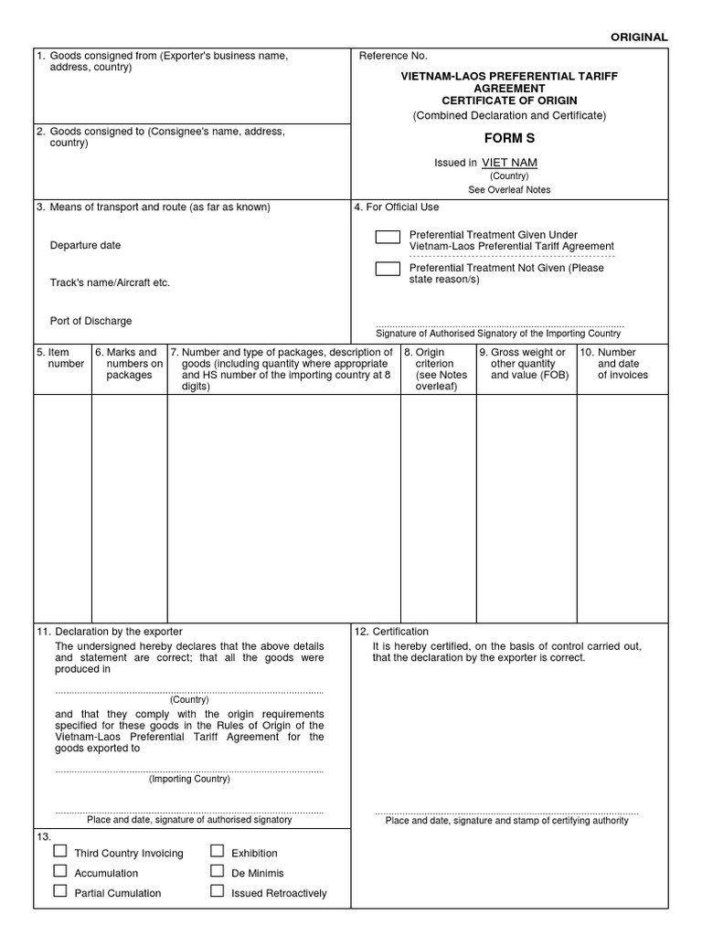 Form S From Vietnam | PDF | Business | Trade