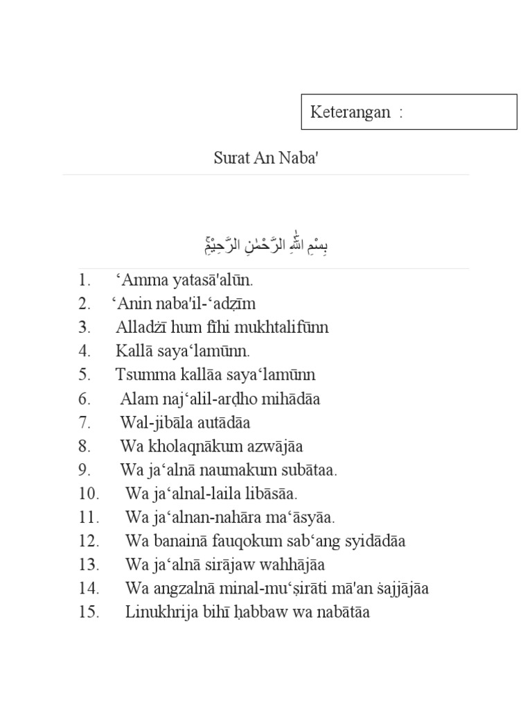 Surat An Naba' dalam Latin 1-40 | PDF | Agama & Spiritualitas