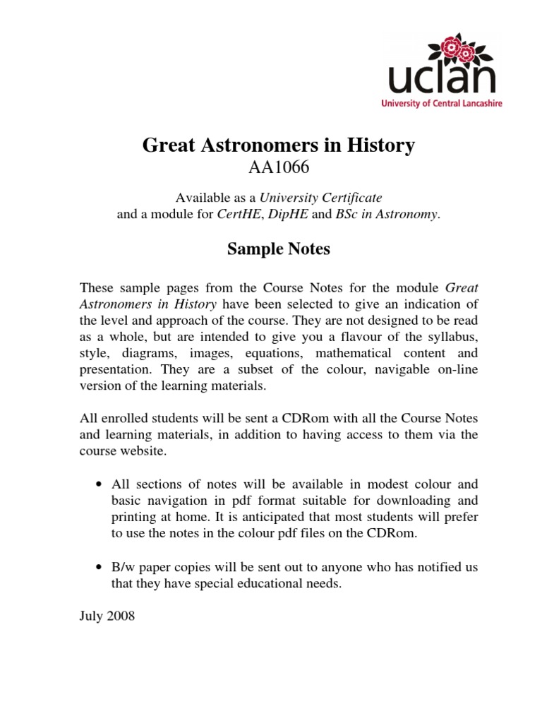 Great Astronomers in History: Sample Notes | PDF | Isaac Newton | Royal ...
