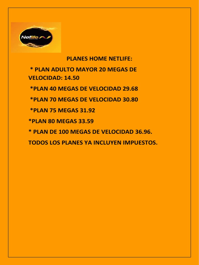 Planes de Internet Netlife 2025 | PDF