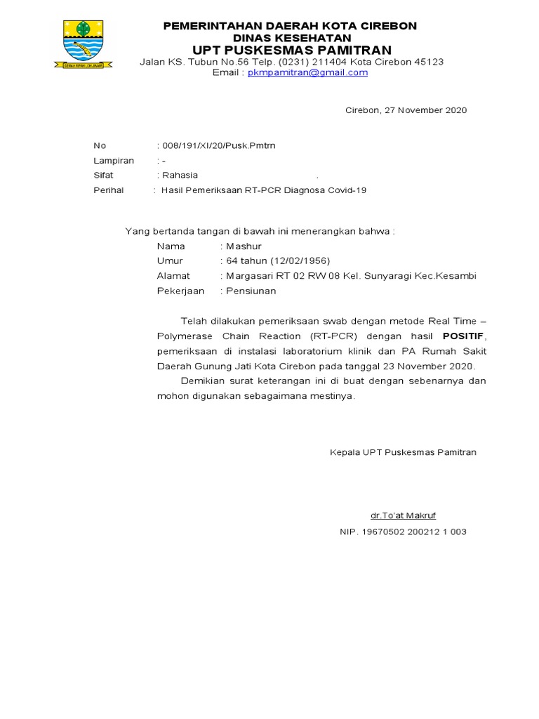 Hasil RT-PCR Covid-19 Kota Cirebon | PDF | Sains & Matematika